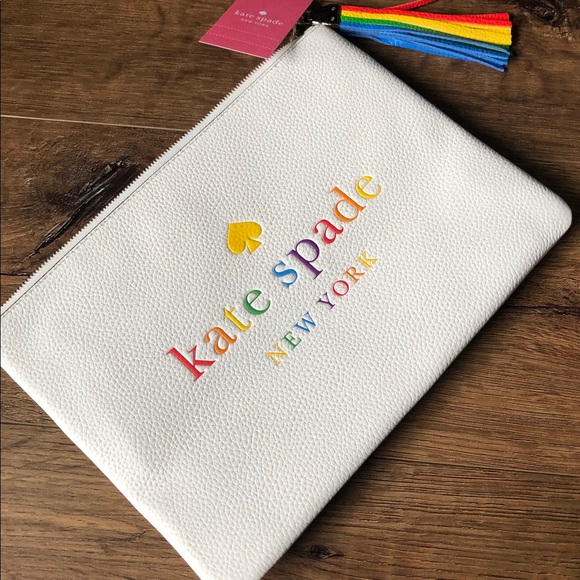 kate spade | Bags | Kate Spadenwt White Leather Rainbow Clutch | Poshmark